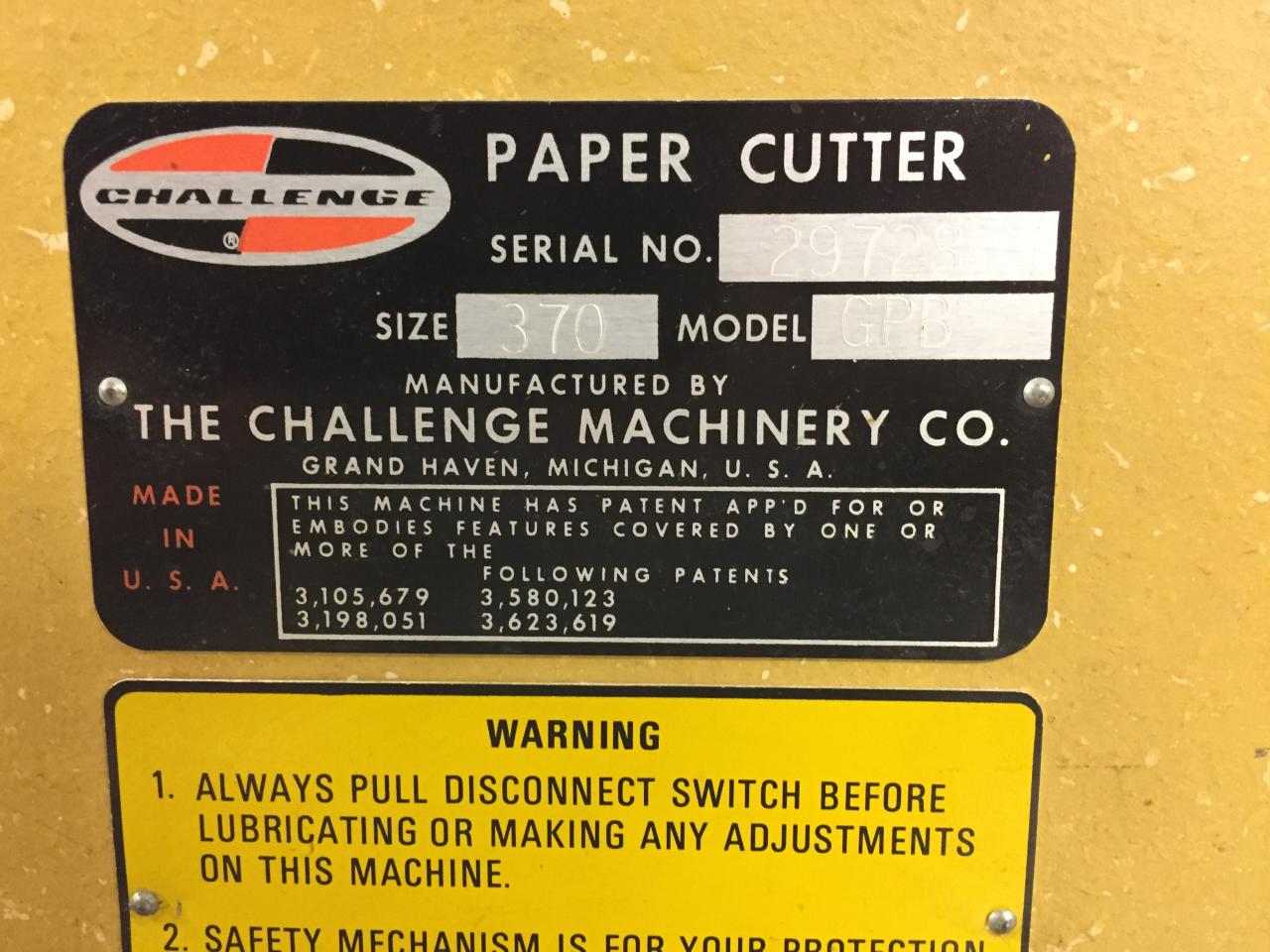 Lot #6: Challenge 370 GPB Paper Cutter - 37" - with Extra Blade, Tools ...